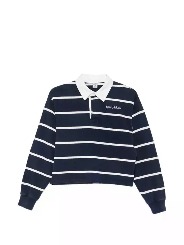 SPORTY & RICH Striped Cropped Rugby Shirt - Blue