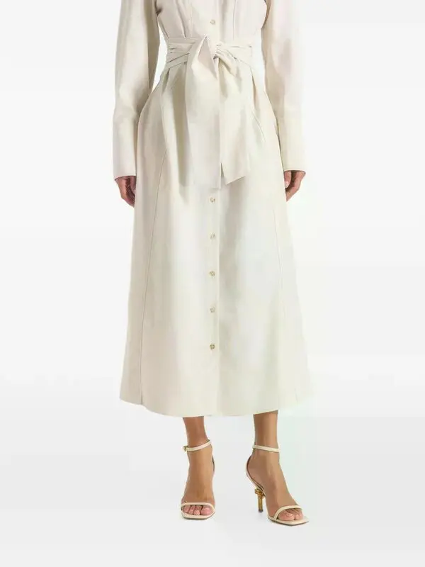 Manière De Voir Linen Midi Shirt Dress With Tie Waist - Neutrals