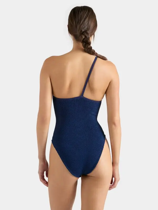 Hunza G Clara One-shoulder Swimsuit With Gold Hoop - Navy
