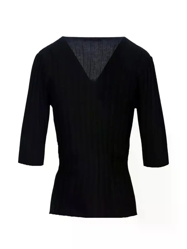 LA ROSE Ribbed Knit V-neck Top