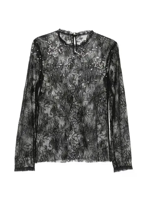 Alberta Ferretti Sequin Embellished Lace Top - Black