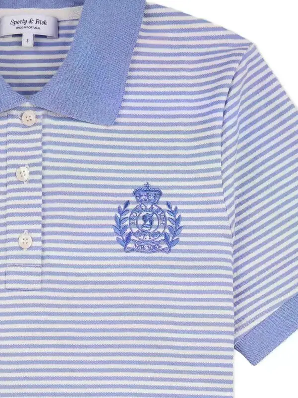 SPORTY & RICH Striped Embroidered Logo Polo Shirt