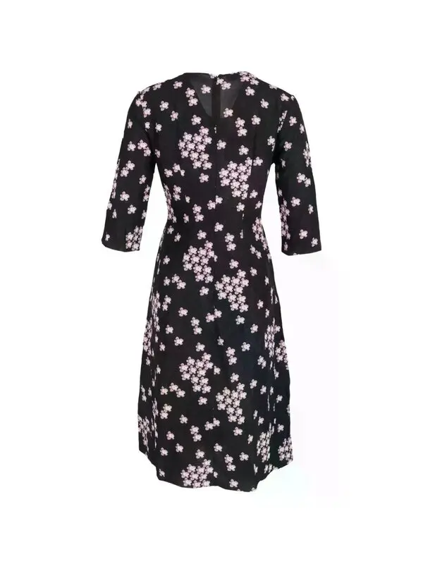 Marni V-neck Floral Print Jacquard Dress - Black
