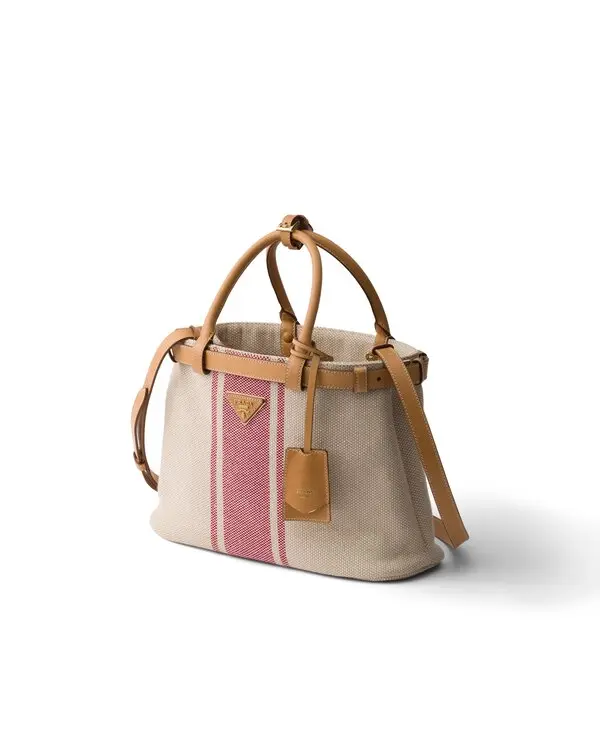 Prada Small Canvas And Leather Bag With Buckle Detail - Tan/red