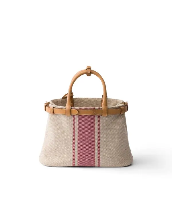 Prada Small Canvas And Leather Bag With Buckle Detail - Tan/red