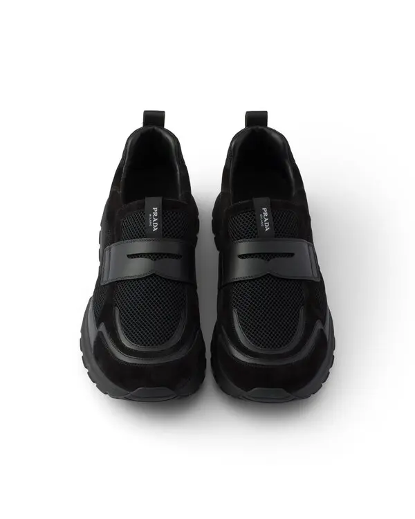 Prada Mesh And Suede Loafers - Black