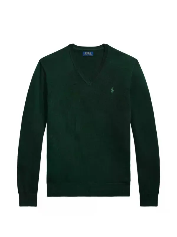 Polo Ralph Lauren Embroidered Logo V-neck Sweater - Green