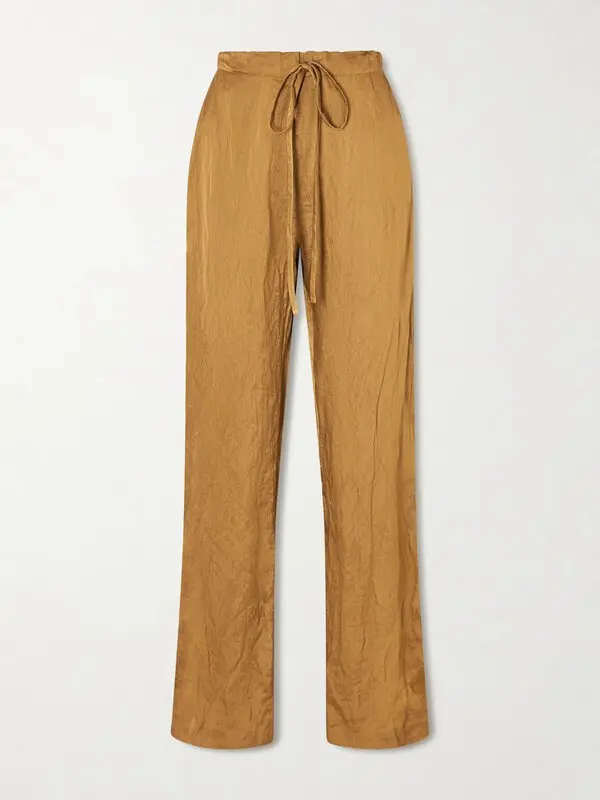 Khaite Rohen Crinkled-voile Drawstring Pants - Gold