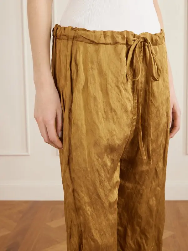 Khaite Rohen Crinkled-voile Drawstring Pants - Gold
