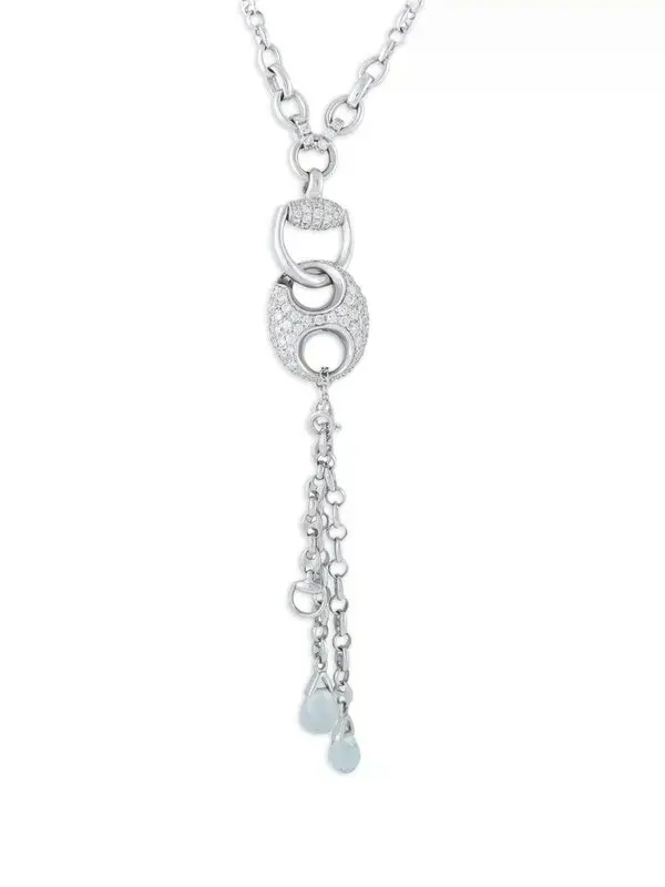 Gucci 18k White Gold Diamond Horsebit Necklace - Silver
