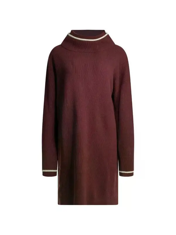 Brunello Cucinelli High Neck Mini Dress With Bordeaux Striped Trim - Red