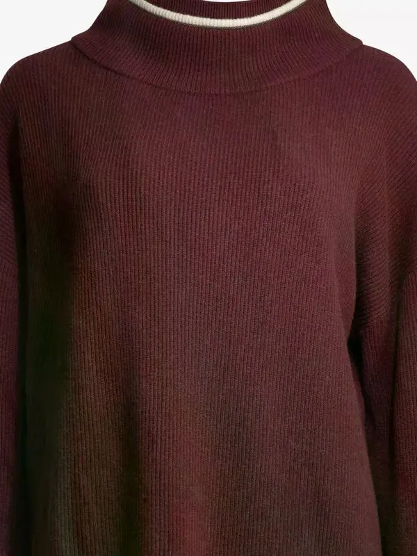 Brunello Cucinelli High Neck Mini Dress With Bordeaux Striped Trim