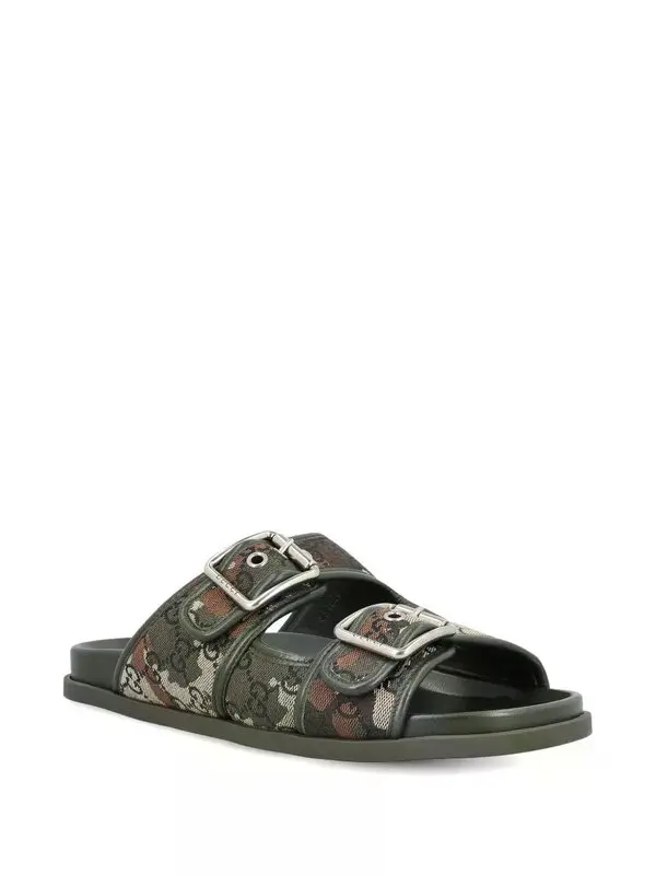 Gucci Gg Supreme Camouflage Buckle Sandals - Green