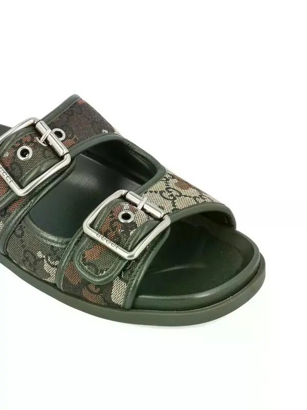 Gucci Gg Supreme Camouflage Buckle Sandals - Green