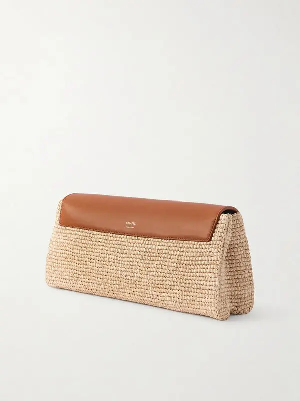 Khaite Audrey Raffia And Leather Clutch