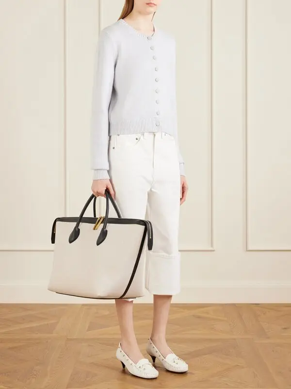 Khaite Kasia Medium Canvas And Leather Trimmed Tote