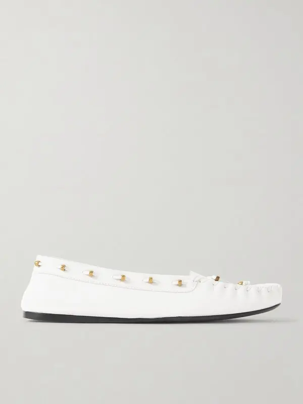 Khaite Milly Embellished Whipstitched Textured-leather Loafers - Neutrals