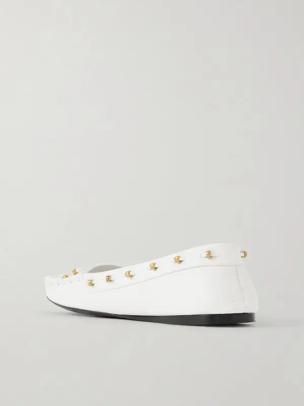 Khaite Milly Embellished Whipstitched Textured-leather Loafers - Neutrals