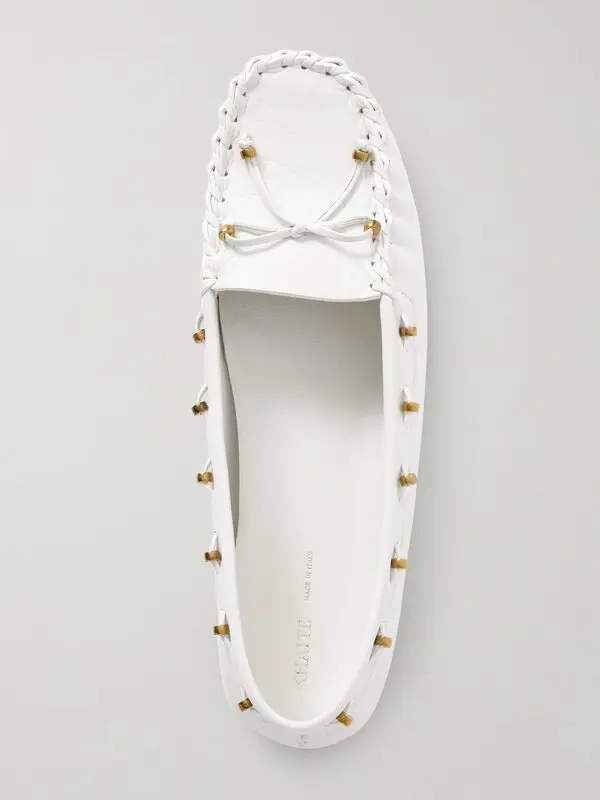 Khaite Milly Embellished Whipstitched Textured-leather Loafers - Neutrals