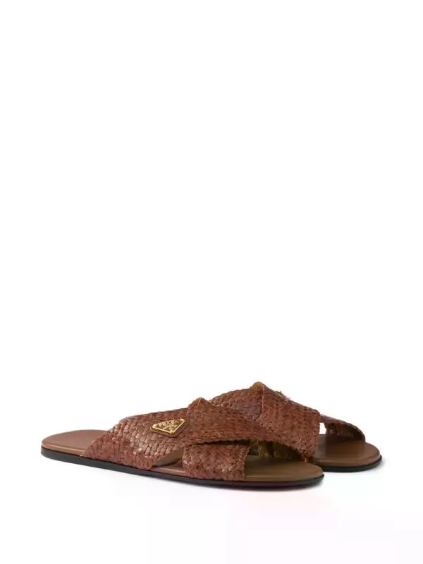 Prada Leather Crisscross Slides