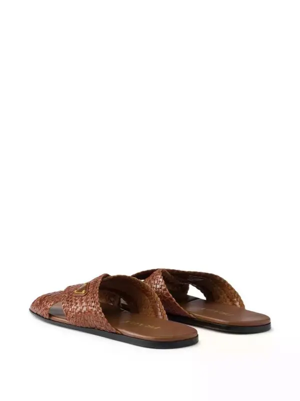 Prada Leather Crisscross Slides