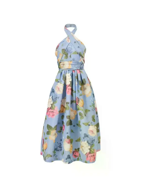 Carolina Herrera Chiné Floral-print Halterneck Midi Dress - Blue