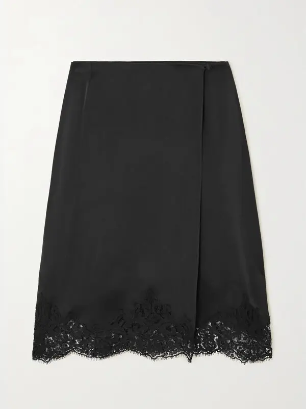 Stella McCartney Lace-trimmed Satin Wrap Skirt - Black