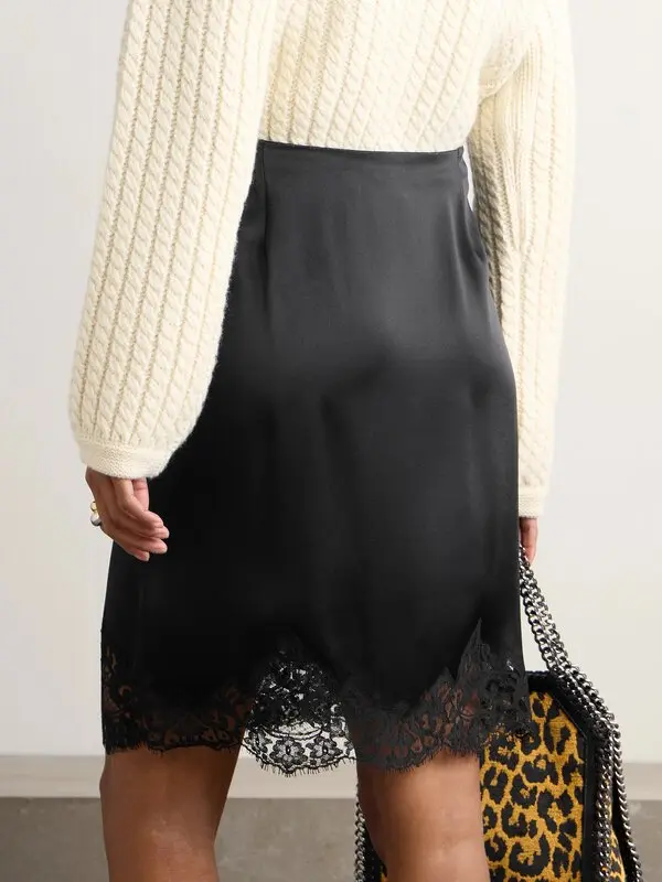 Stella McCartney Lace-trimmed Satin Wrap Skirt - Black