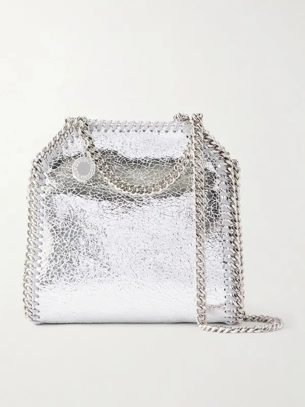 Stella McCartney Falabella Tiny Crinkled Metallic Shoulder Bag - Silver