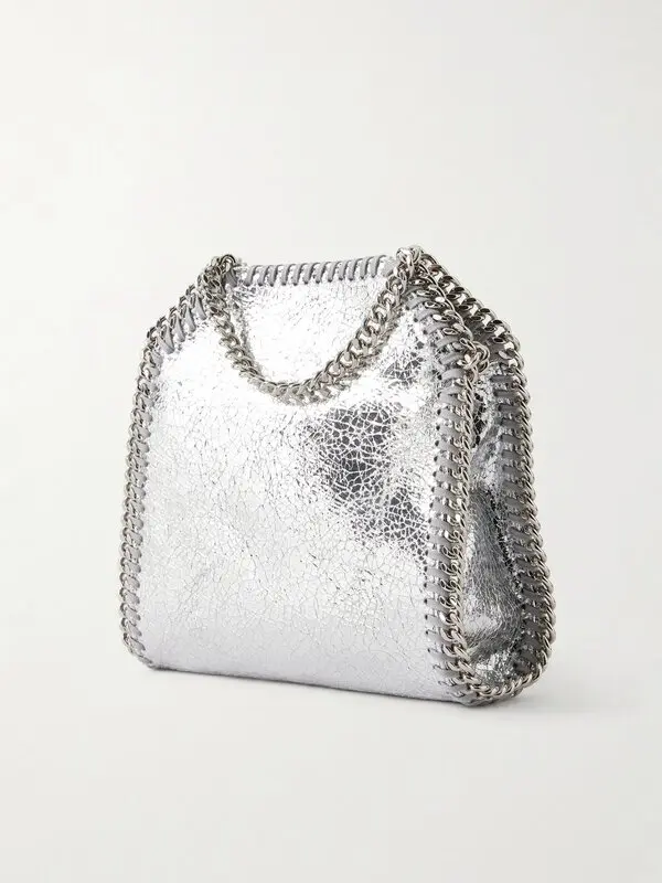 Stella McCartney Falabella Tiny Crinkled Metallic Shoulder Bag - Silver
