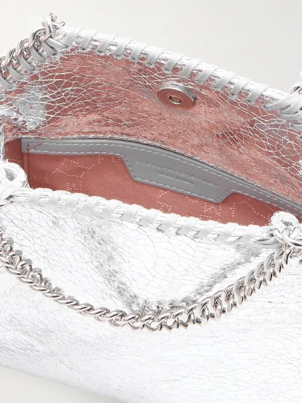 Stella McCartney Falabella Tiny Crinkled Metallic Shoulder Bag - Silver