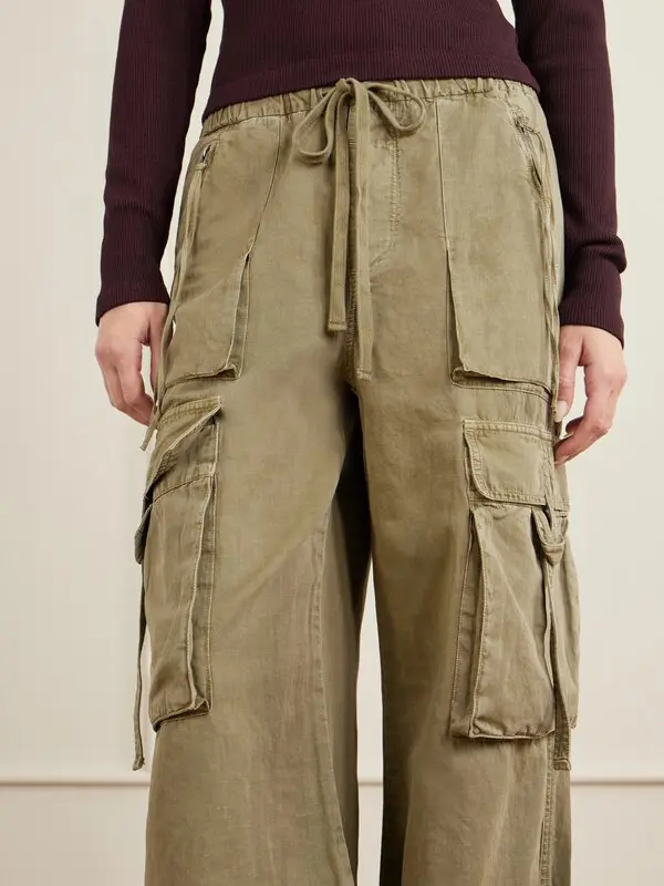 Citizens Of Humanity Andira Cotton And Linen Wide-leg Cargo Pants - Green