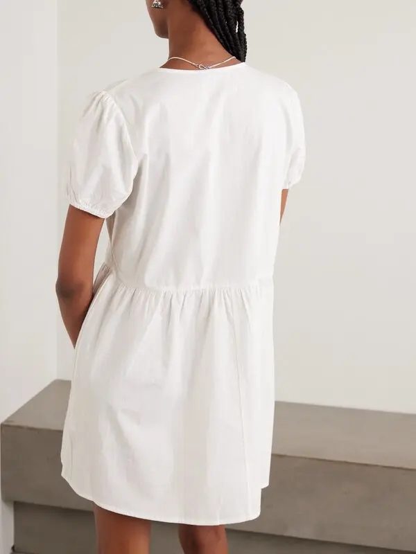 DEIJI STUDIOS Pintucked Tie-detailed Organic Cotton Mini Dress - White