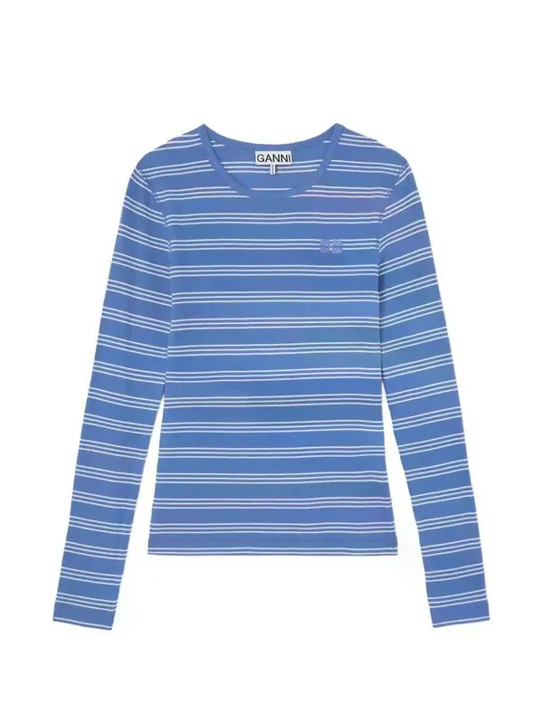 GANNI Striped Long Sleeve T-shirt - Blue