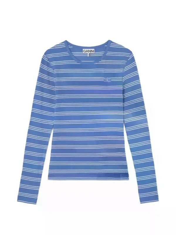 GANNI Striped Long Sleeve T-shirt - Blue
