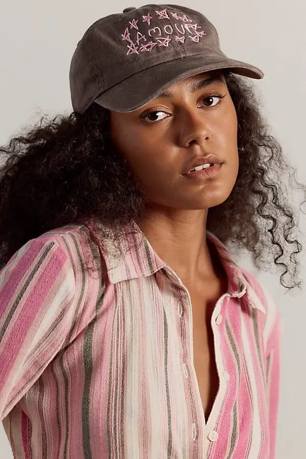 Free People Amour Inc. Star Embroidered Baseball Cap - Faded Brown
