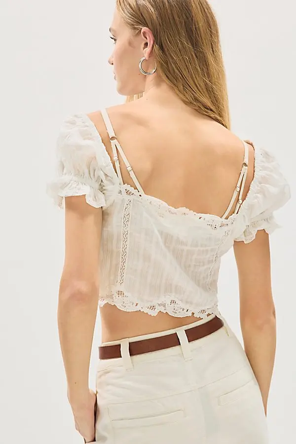 Free People Lily Embroidered Cropped Blouse