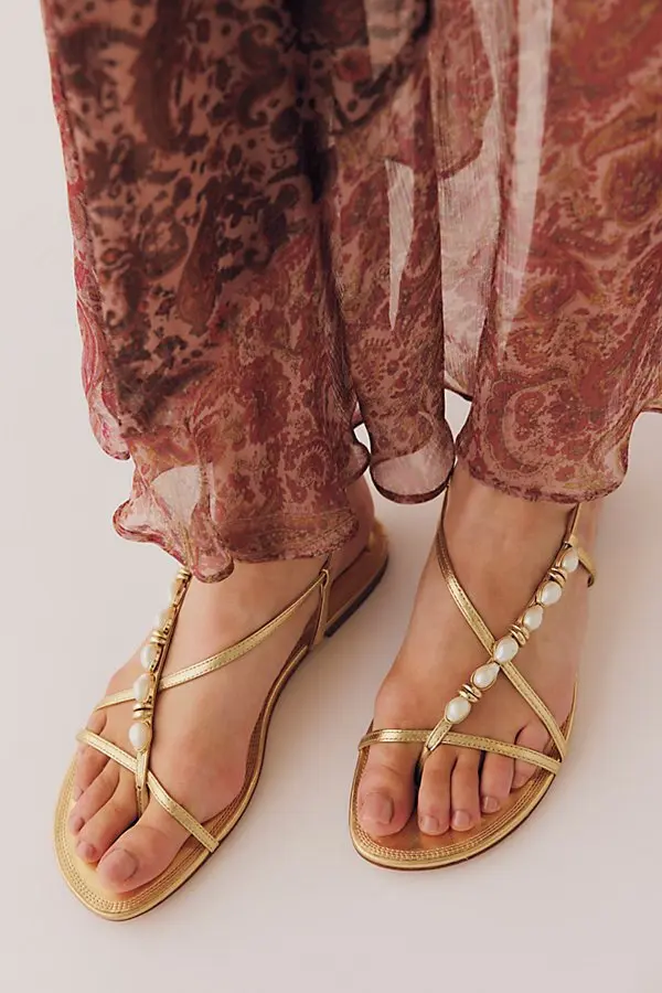 Sam Edelman Calla Pearl Embellished Strappy Sandals - Amber Gold