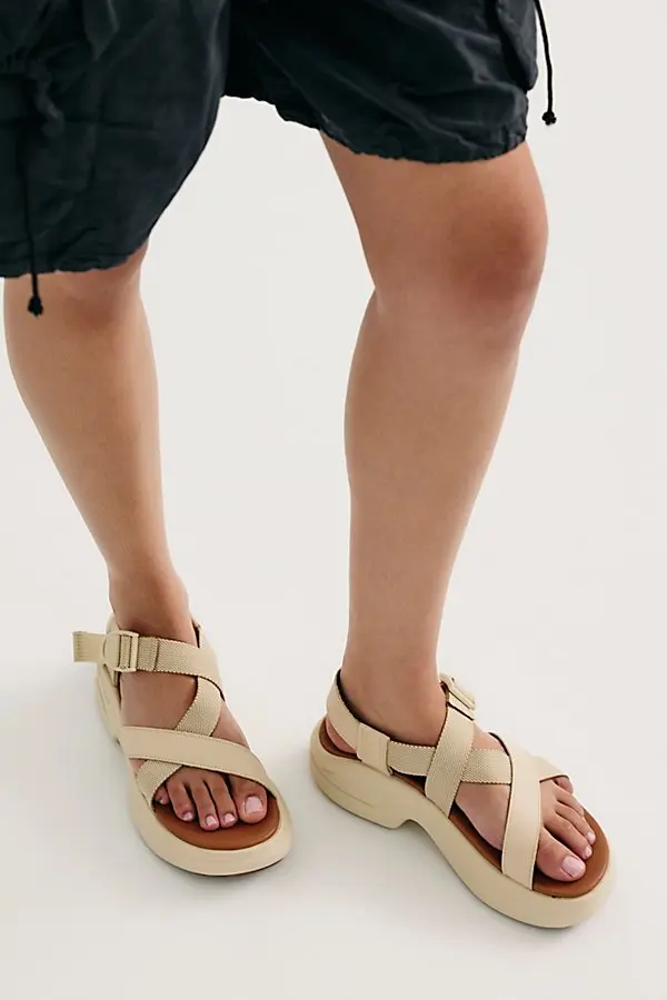 CHACO Cushform Platform Sandals With Leather And Jacquard Straps - Khaki