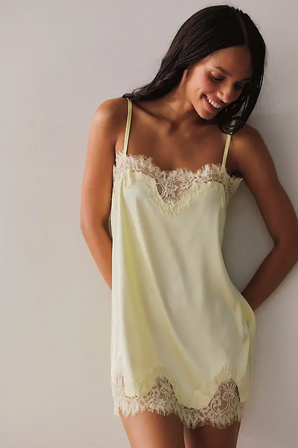 KAT THE LABEL Mini Slip Dress With Lace Trim - Limoncello