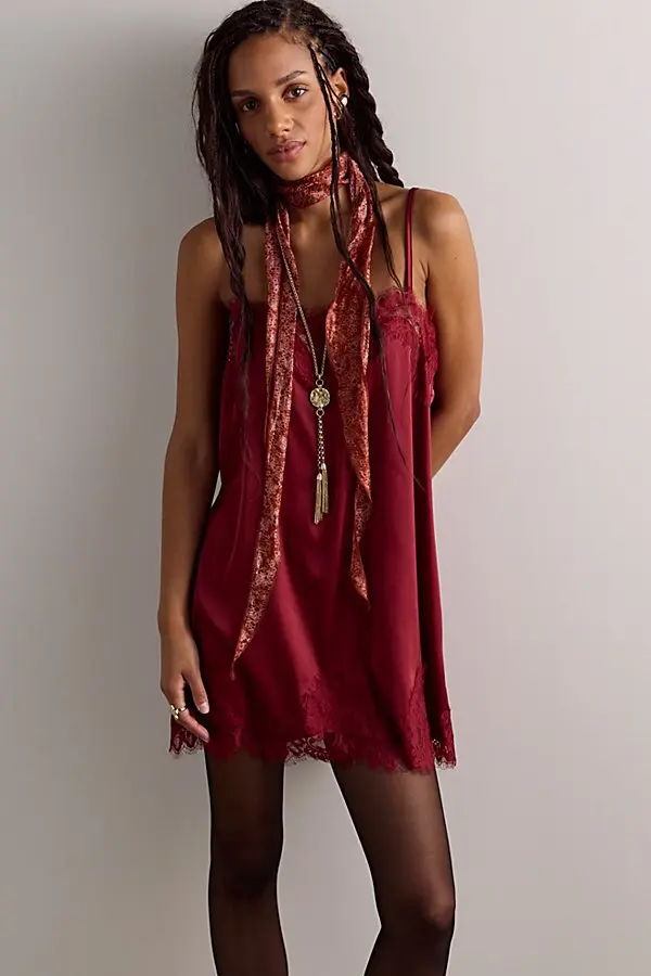KAT THE LABEL Mini Slip Dress With Lace Trim