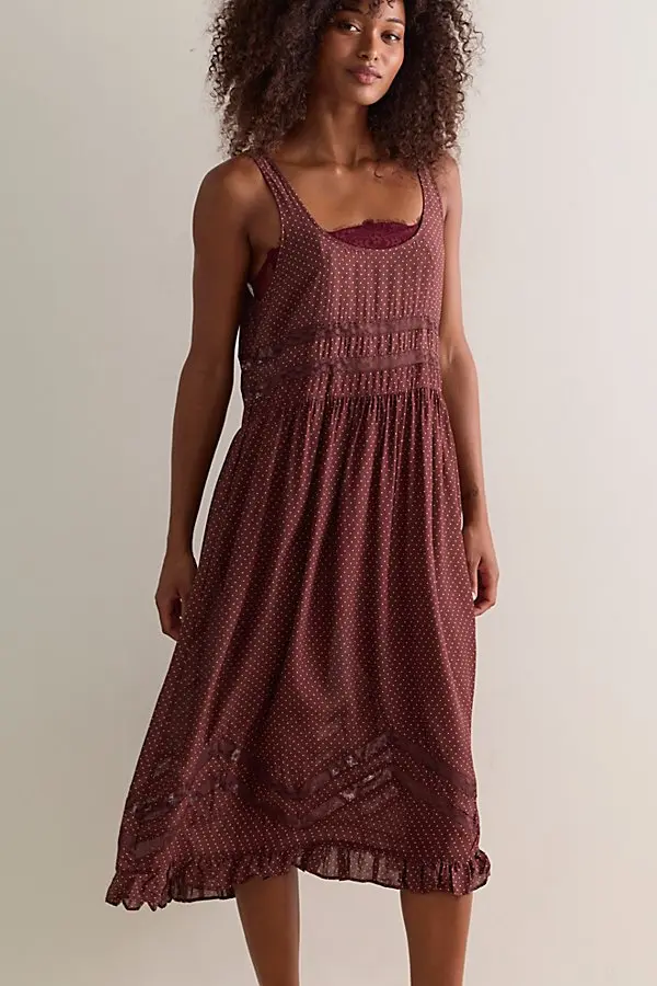 Free People Voile And Lace Midi Slip Dress - Brown Combo