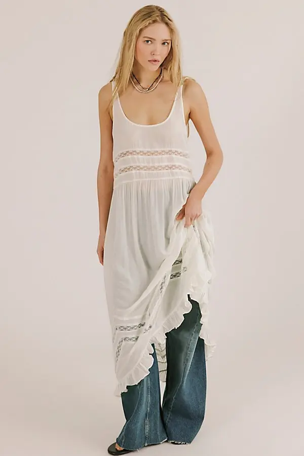 Free People Voile And Lace Midi Slip Dress - Ivory Combo