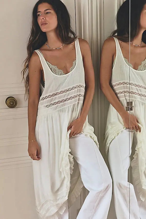 Free People Voile And Lace Midi Slip Dress - Ivory Combo