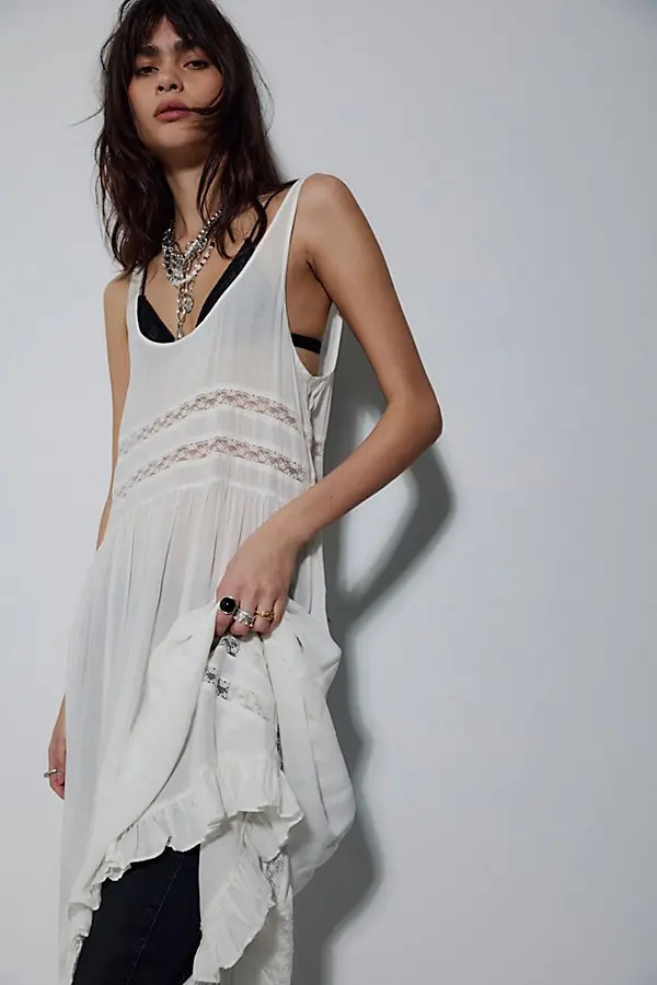 Free People Voile And Lace Midi Slip Dress - Ivory Combo
