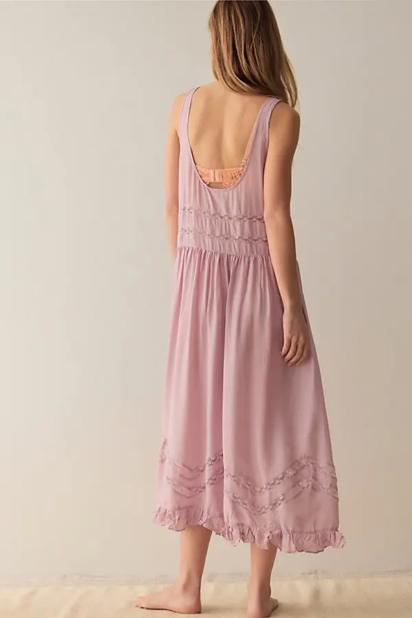 Free People Voile And Lace Midi Slip Dress - Lilac Combo