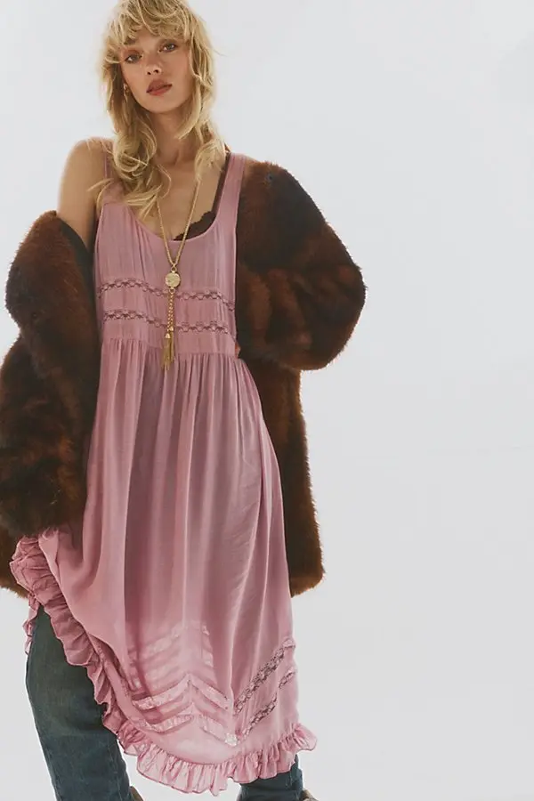 Free People Voile And Lace Midi Slip Dress - Lilac Combo