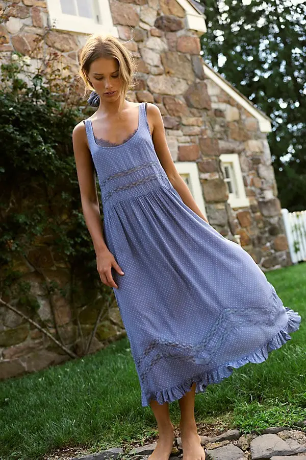 Free People Voile And Lace Midi Slip Dress - Navy Combo