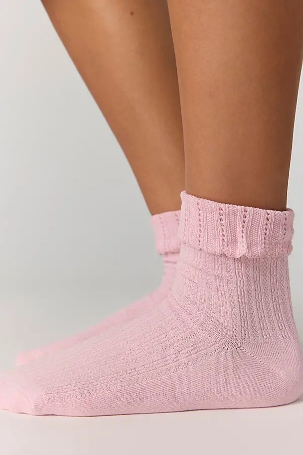 Free People Heirloom Vintage Ruffle Socks - Pink