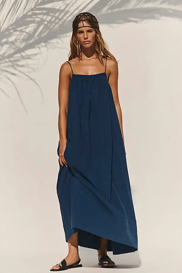 Free People Marisol Textured Cotton Maxi Dress - Poseidon